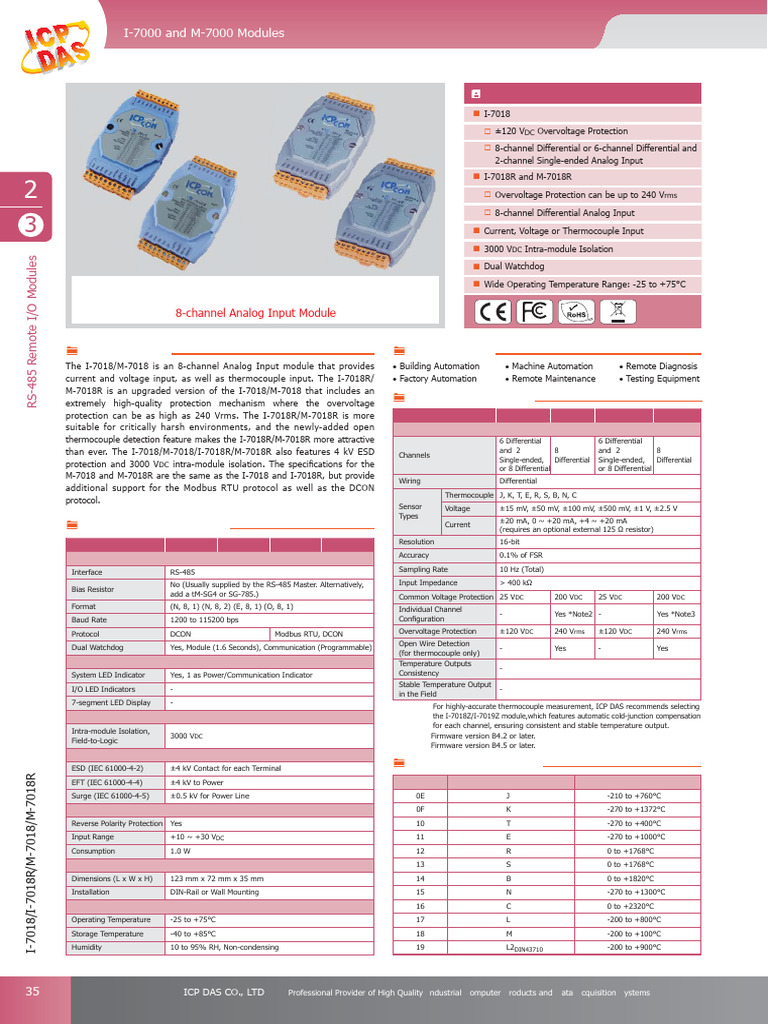 Datasheet I 7018 (R) - M 7018 (R) | PDF | Thermocouple | Manufactured Goods
