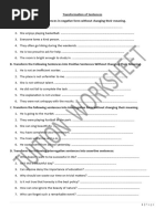 Sentence Transformation Exercises for Class 8 | PDF