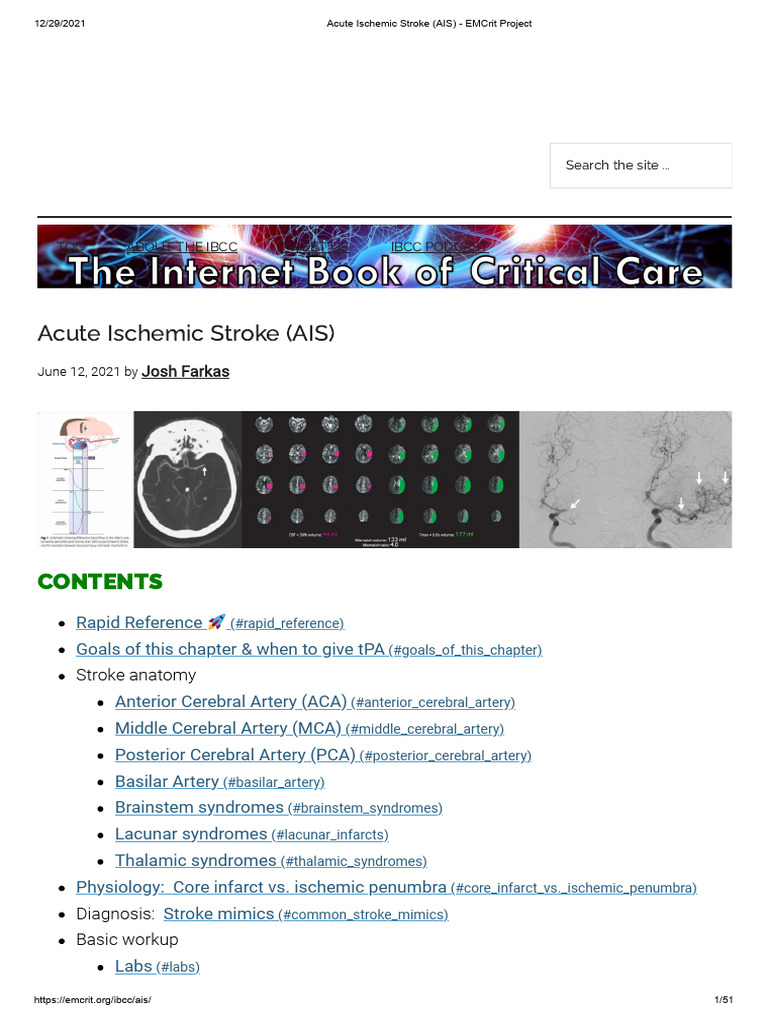 Acute Ischemic Stroke (AIS) - EMCrit Project | PDF | Stroke | Thalamus