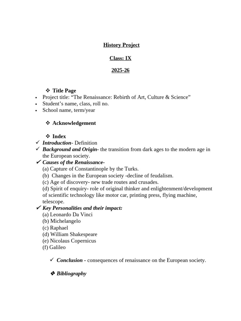 Class 9 History Project Guidelines | PDF