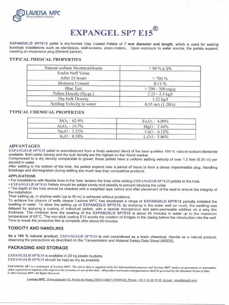 Expangel SP7 E15 Product Data | PDF