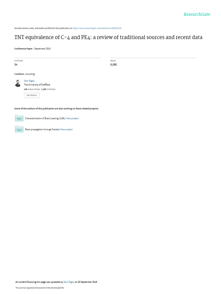 TNT Equivalence of C-4 and Pe4 - Bogosian Et Al | PDF | Standard Deviation | Pressure