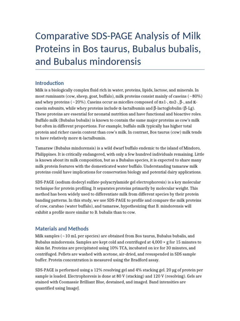 Milk Protein Comparison: Cows vs. Buffaloes | PDF | Milk | Biochemistry