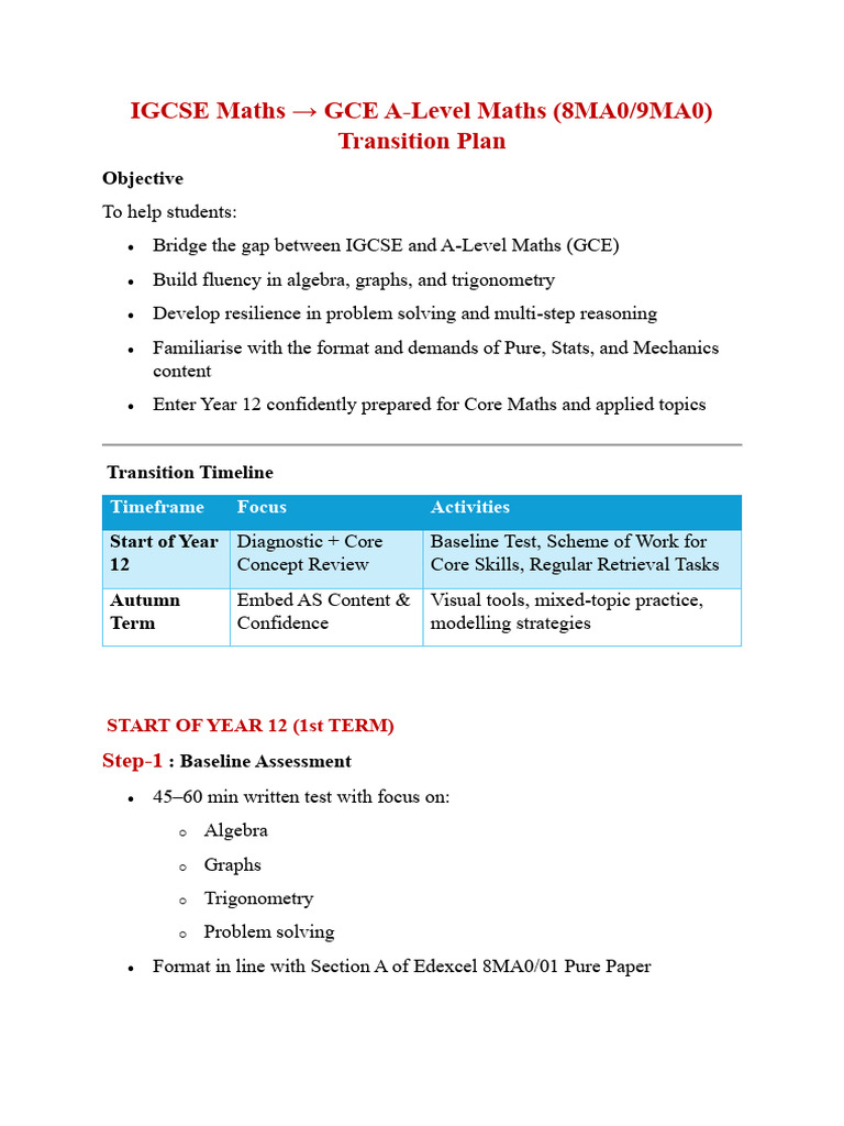 IGCSE To GCE Transition Plan | PDF | Algebra | Mathematics