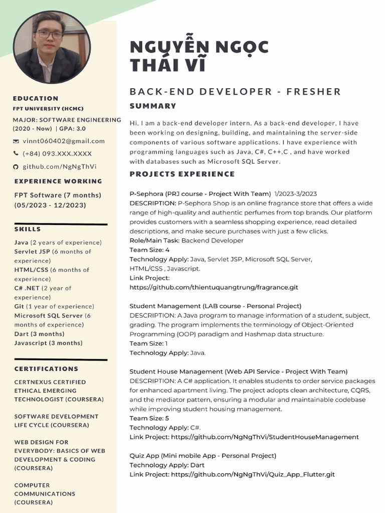 Nguyen Ngoc Thai Vi Backend Developer | PDF