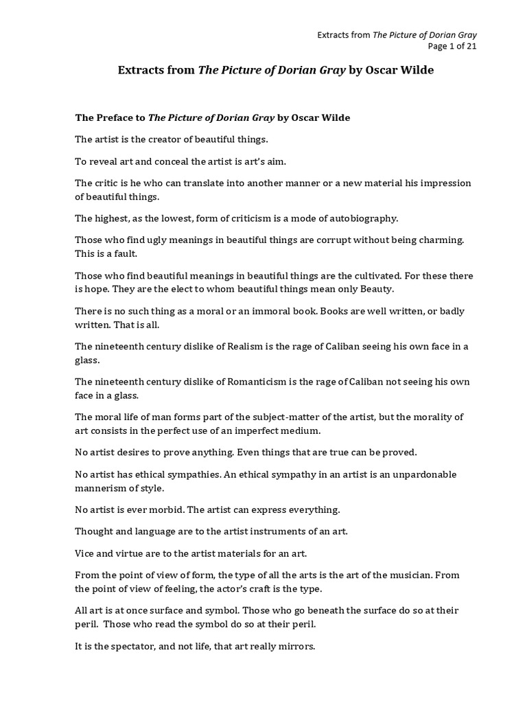 Excerpts from Dorian Gray Analysis | PDF | The Picture Of Dorian Gray ...