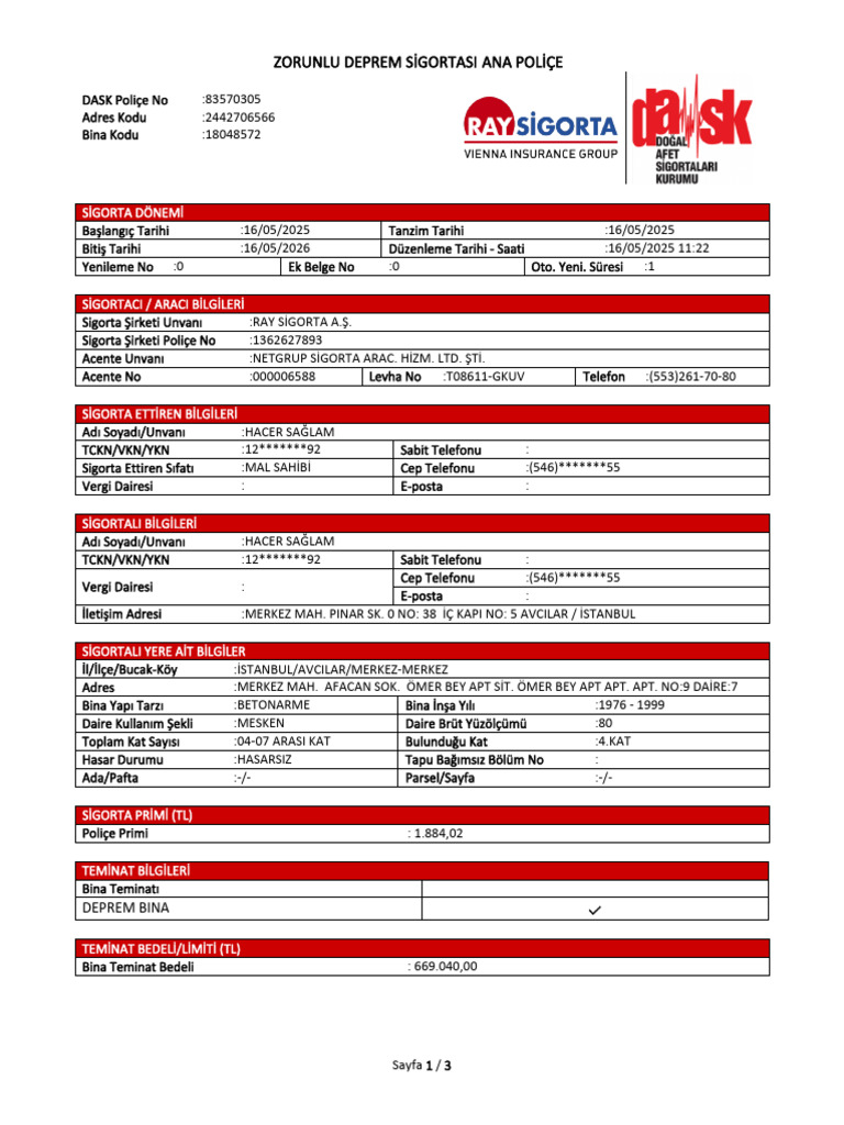 HACER SAĞLAM DASK İSTANBUL AVCILAR | PDF