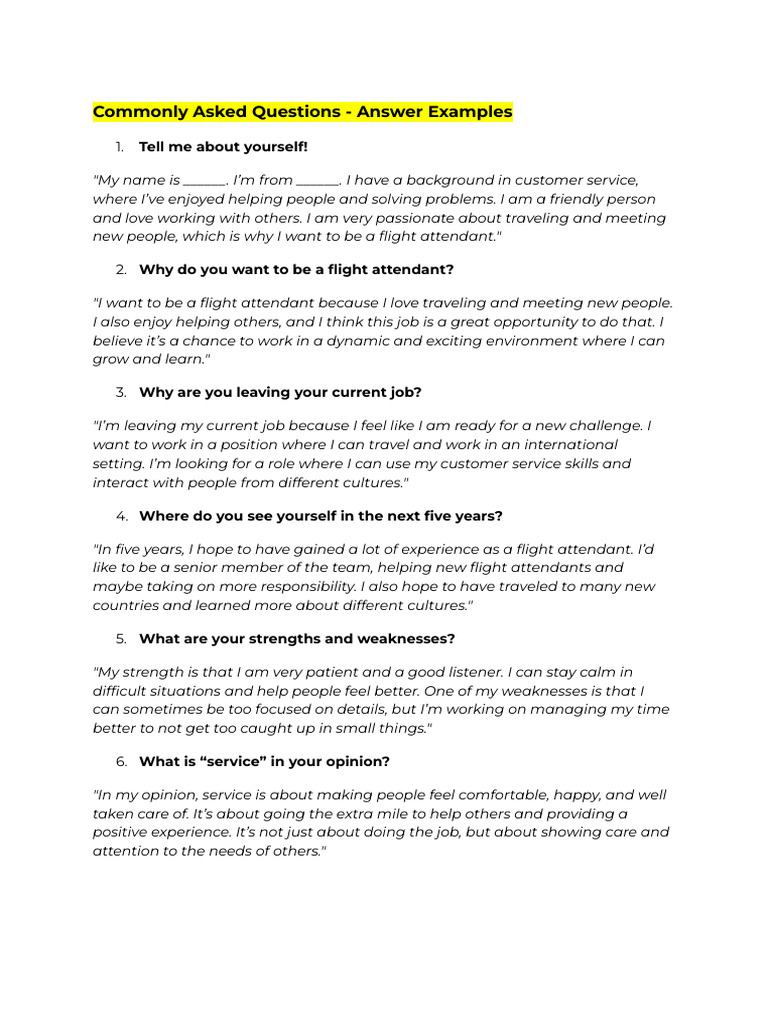 Commonly Asked Questions - Answer Examples | PDF