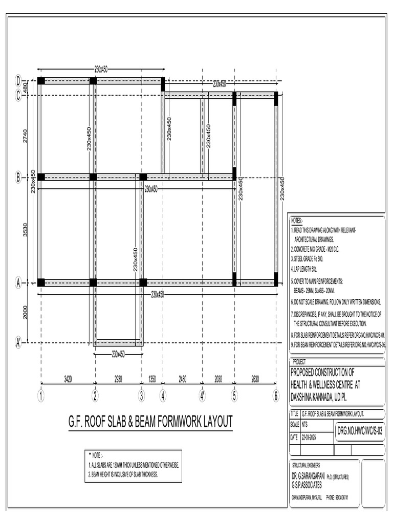 Guruprasad - HWC Centre - GF Roof Slab & Beam Formwork Layout | PDF