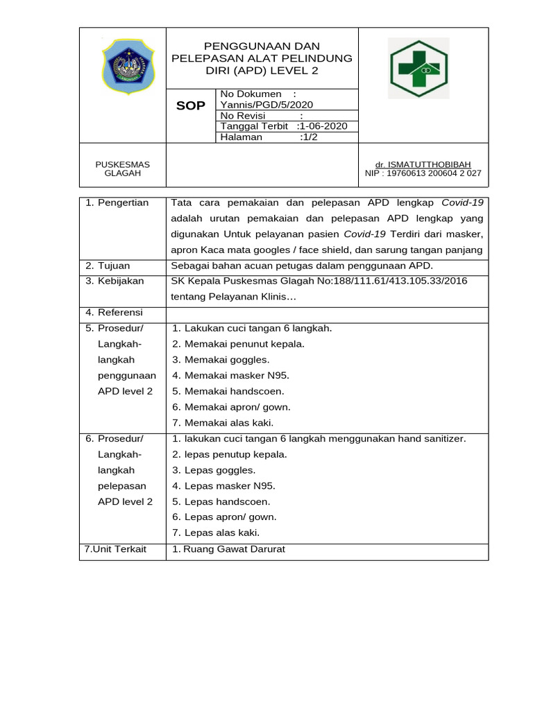 Sop Apd Level 2 | PDF