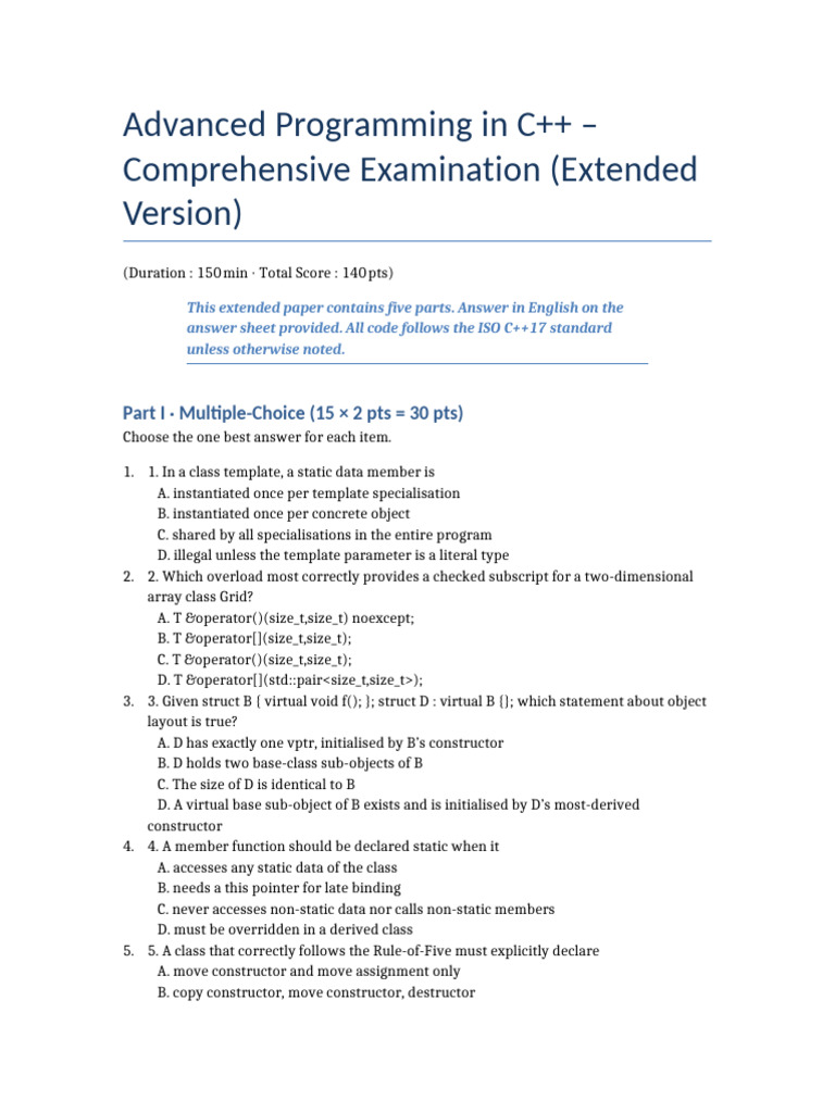 Advanced CPP Exam Extended | PDF | Constructor (Object Oriented Programming) | Programming