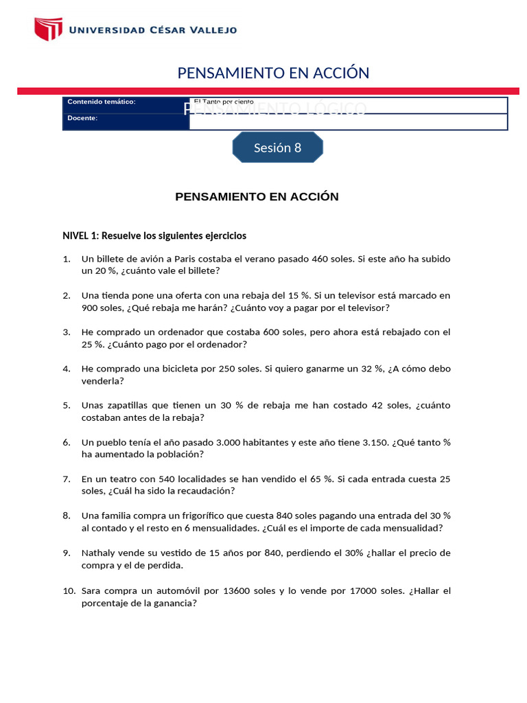 Pensamiento en Acción - S08 | PDF | Porcentaje