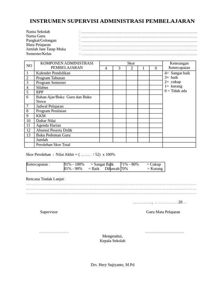 Instrumen Supervisi Akademik | PDF