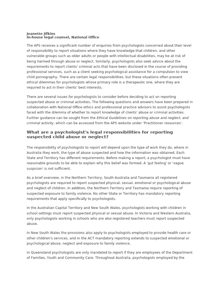 Jeanette Jifkins 2010 Reporting Abuse, Neglect and Criminal Activity in ...