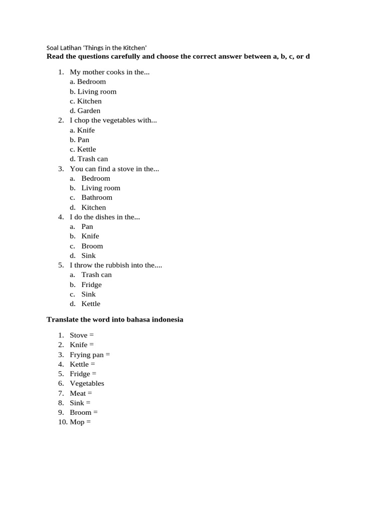 Soal Latihan Things in The Kitchen | PDF