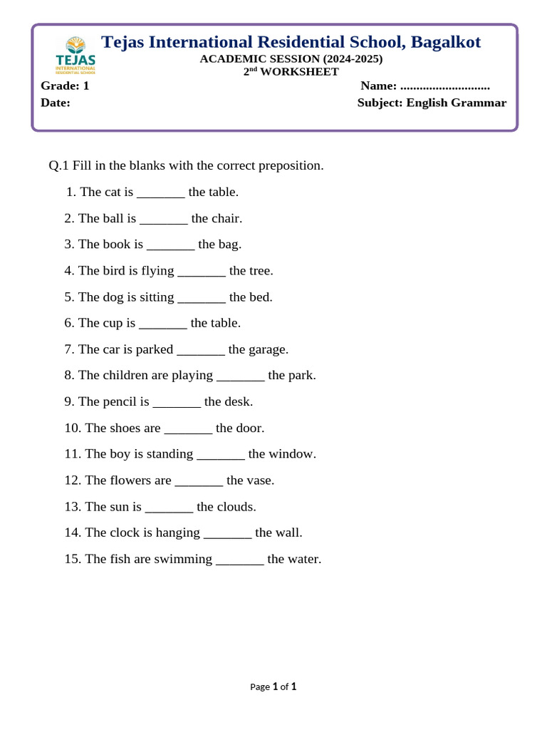 Grade 1 English Worksheet-1 | PDF