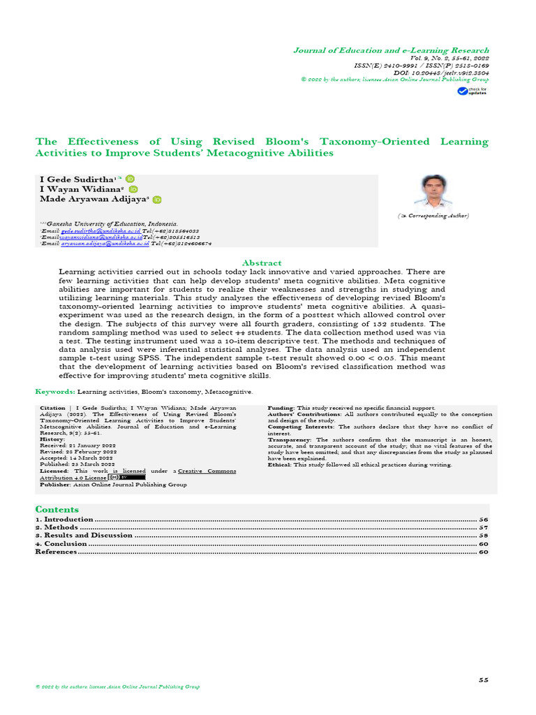 The Effectiveness of Using Revised Bloom's Taxonomy-Oriented Learning Activities to Improve ...