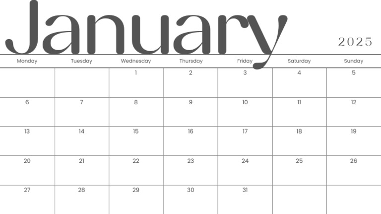 Black and White Minimalistic Simple Monthly Planner January 2025 ...