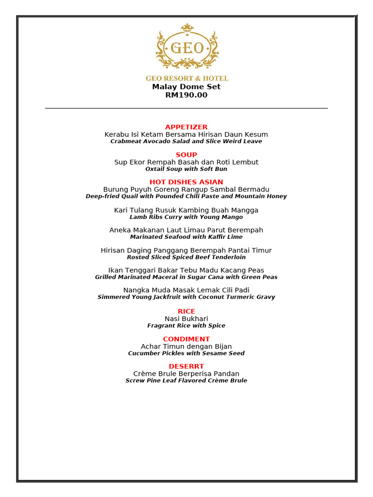 Malay Dome Set Menu Overview | PDF