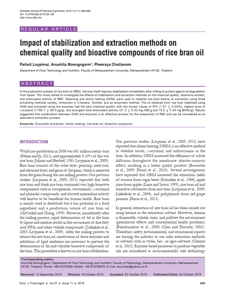 Impact of Stabilization and Extraction Methods On Chemical Quality and ...
