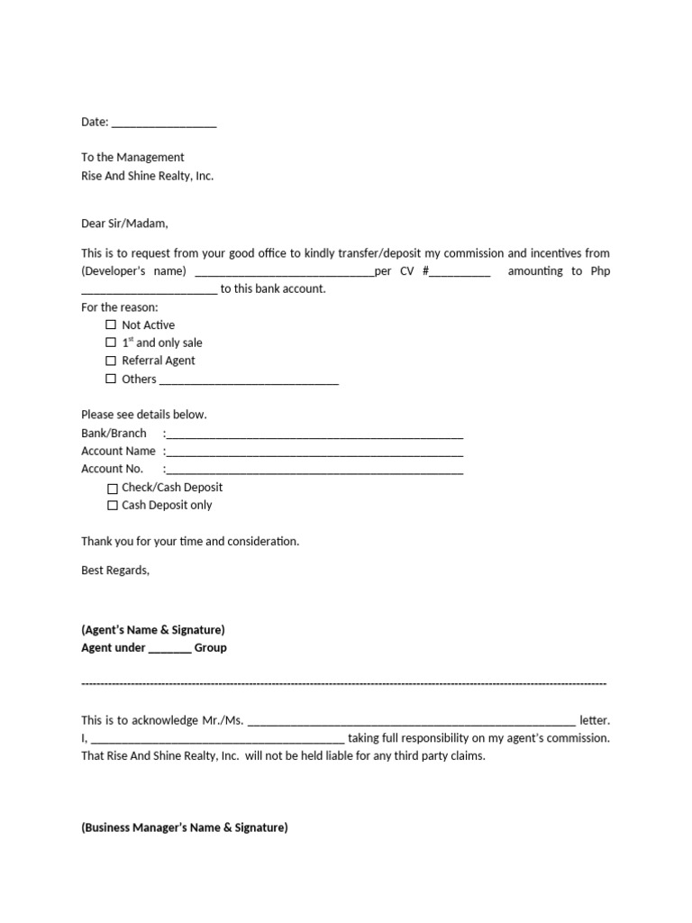 Commission Transfer Request Letter | PDF