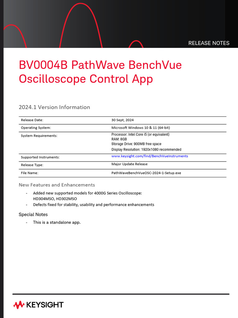 BV0004B Keysight BenchVue Oscilloscope Software 2024.1 Release Notes ...