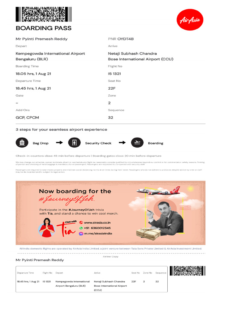 Boarding Pass (BLR-CCU) | PDF