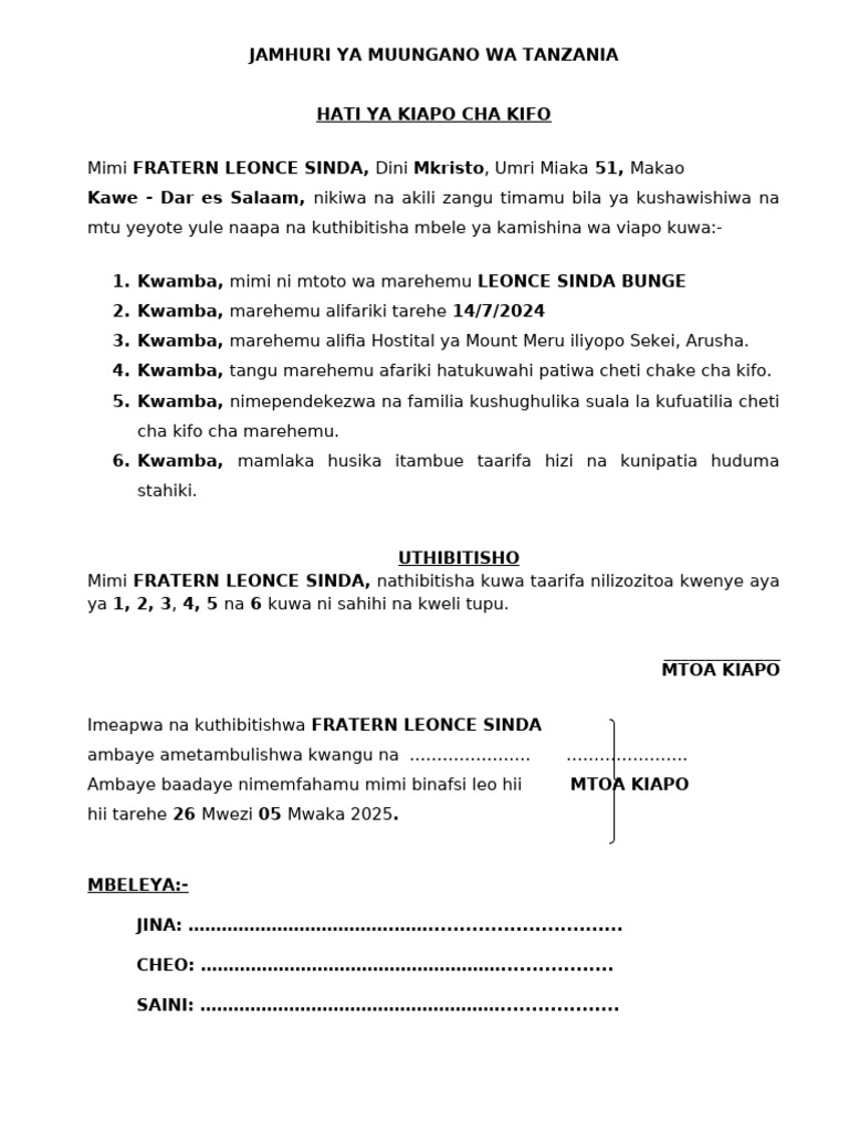 Kiapo Cha Kifo | PDF