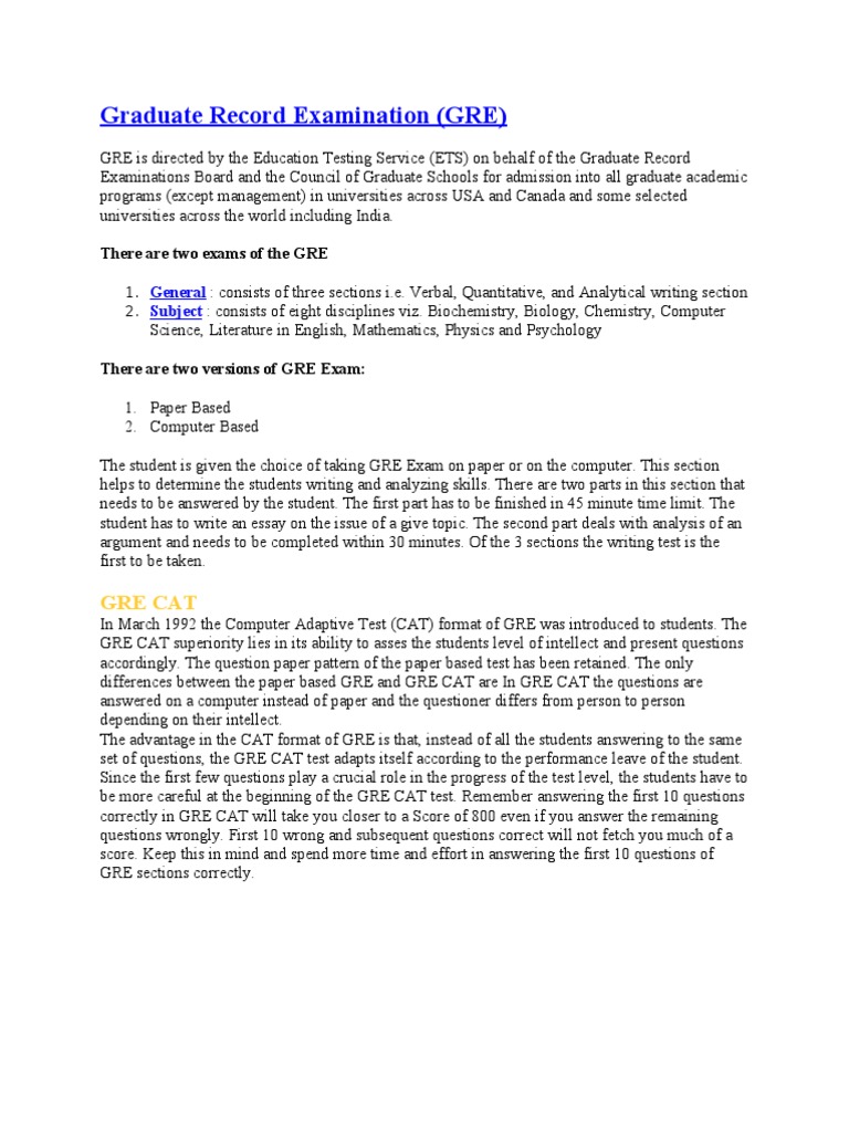 GRE Preparation Guide | Download Free PDF | Graduate Record ...