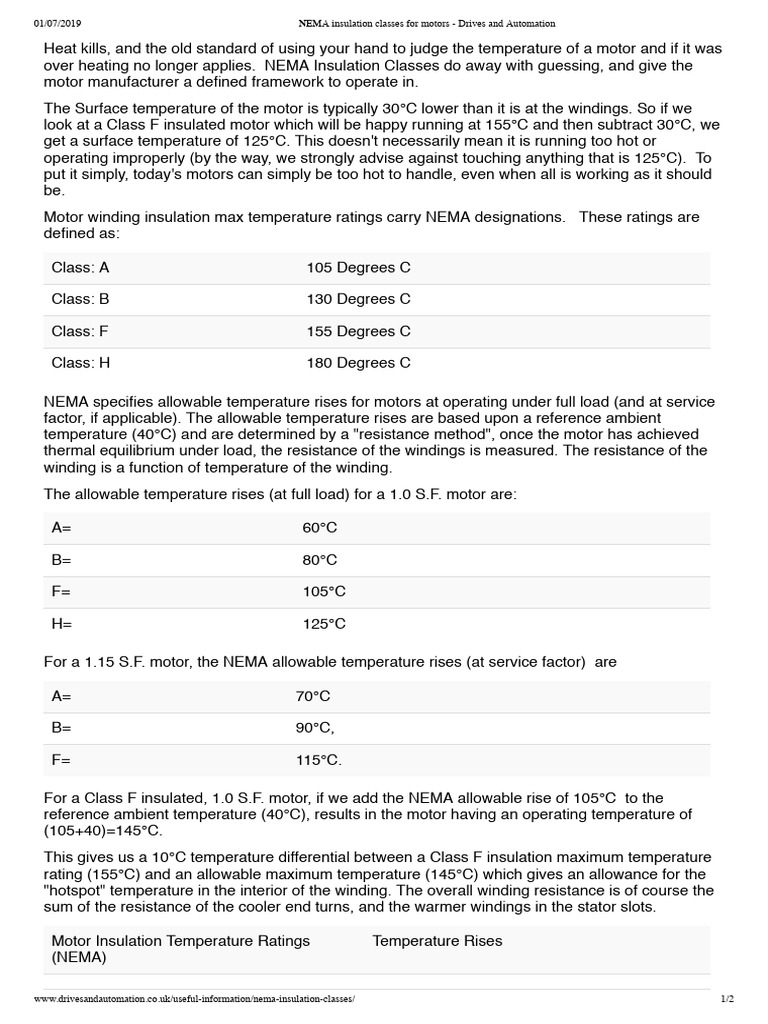 NEMA Insulation Classes Explained | PDF | Thermal Insulation | Physical ...