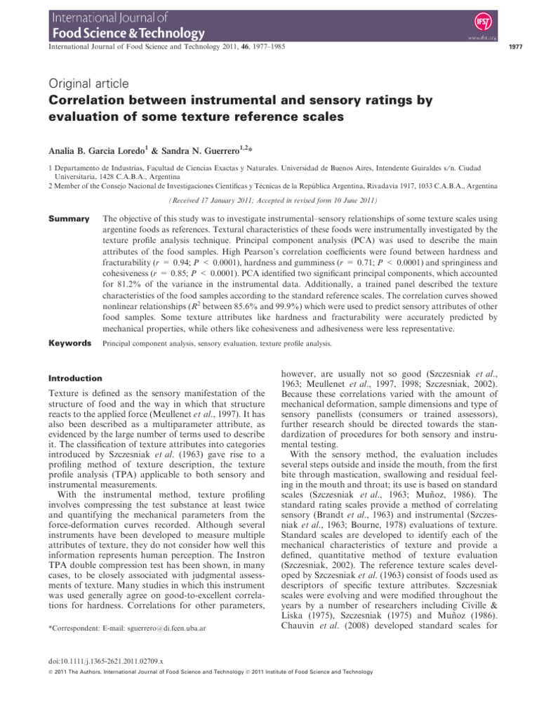 Correlation Between Instrumental and Sensory Ratings by Evaluation of ...