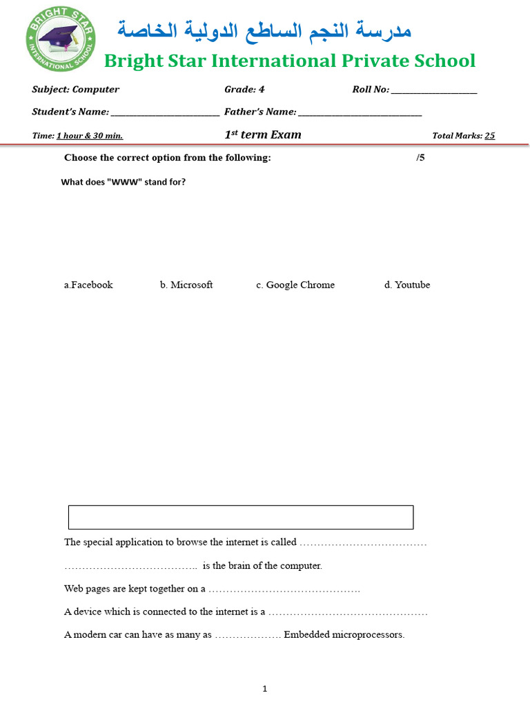 Grade 4 Computer !ST Term Paper | PDF | World Wide Web | Internet & Web