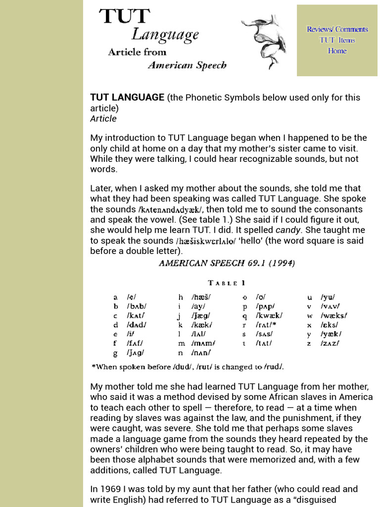 Tut Language, American Speech | PDF