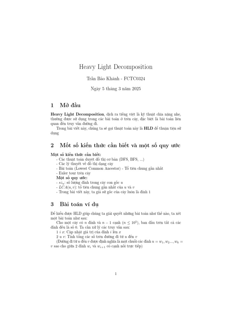 Heavy Light Decomposition: Trần Bảo Khánh - FCTC0324 Ngày 5 tháng 3 năm ...