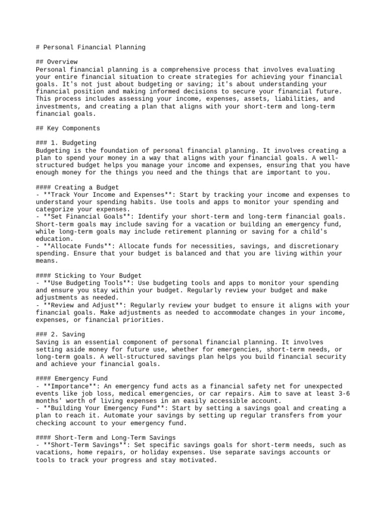Personal Financial Planning Guide | PDF | Diversification (Finance ...