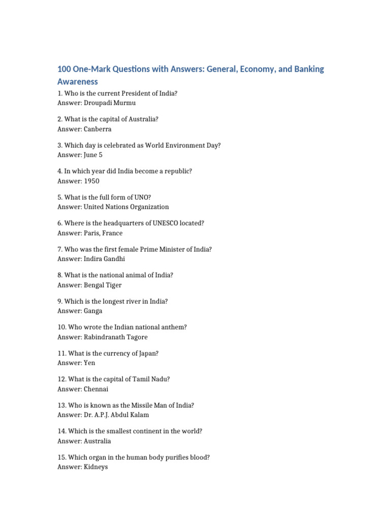 Banking and Economic Awareness Quiz | PDF | Reserve Bank Of India | Banks
