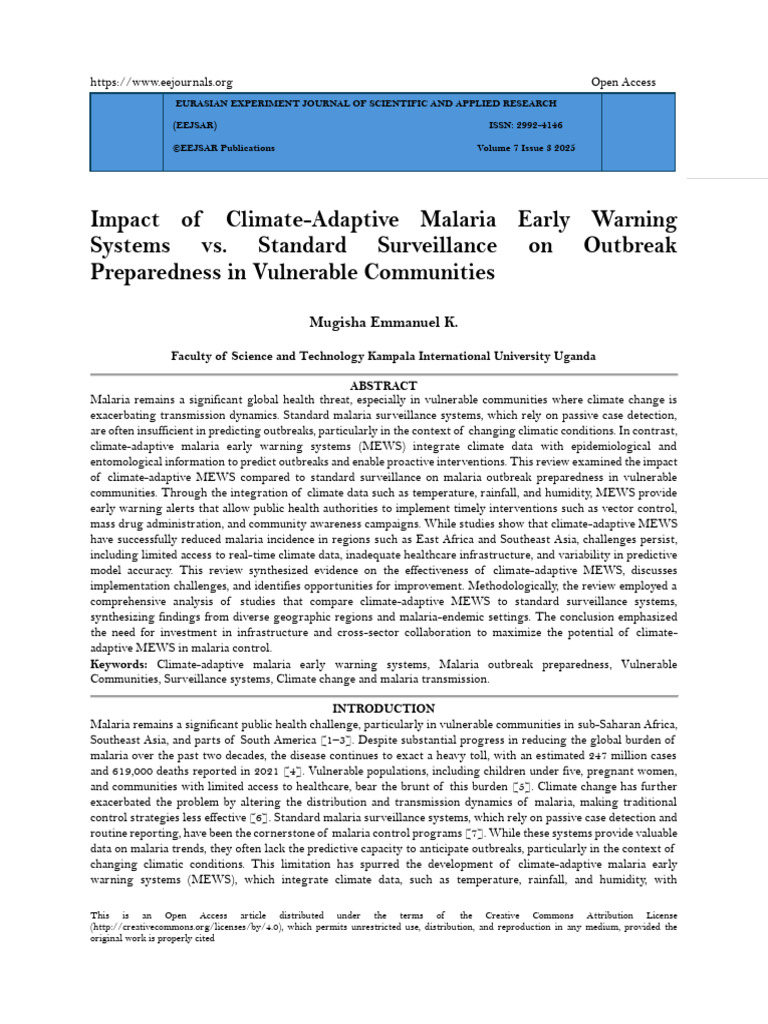 Impact of Climate-Adaptive Malaria Early Warning Systems vs. Standard ...