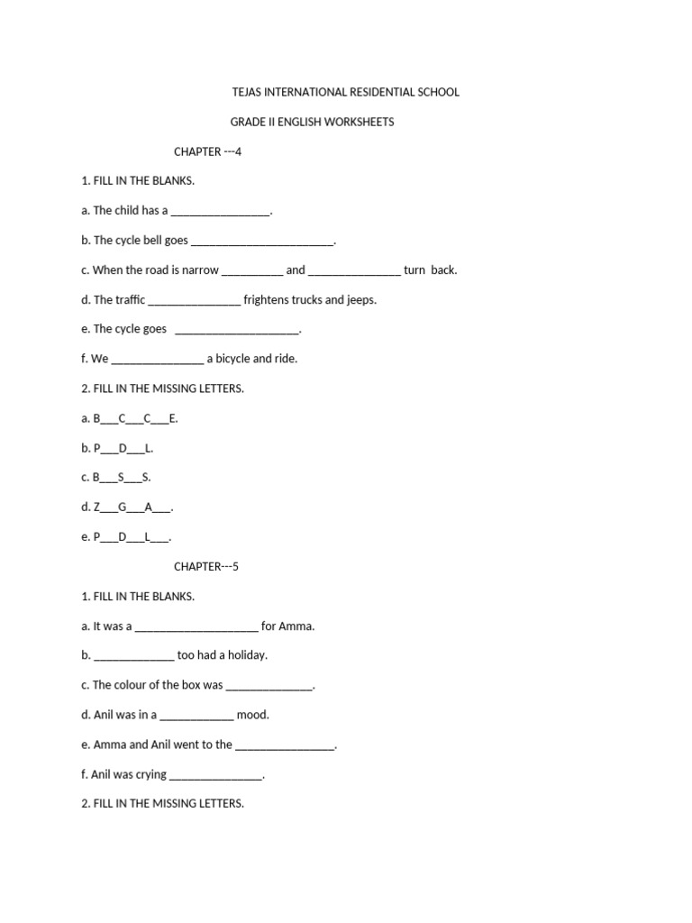 Grade 2 English Worksheet Chap 4,5 And6 | PDF