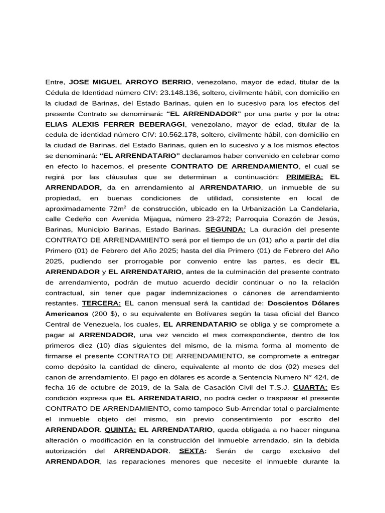 CONTRATO ARRENDAMIENTO DANI | PDF