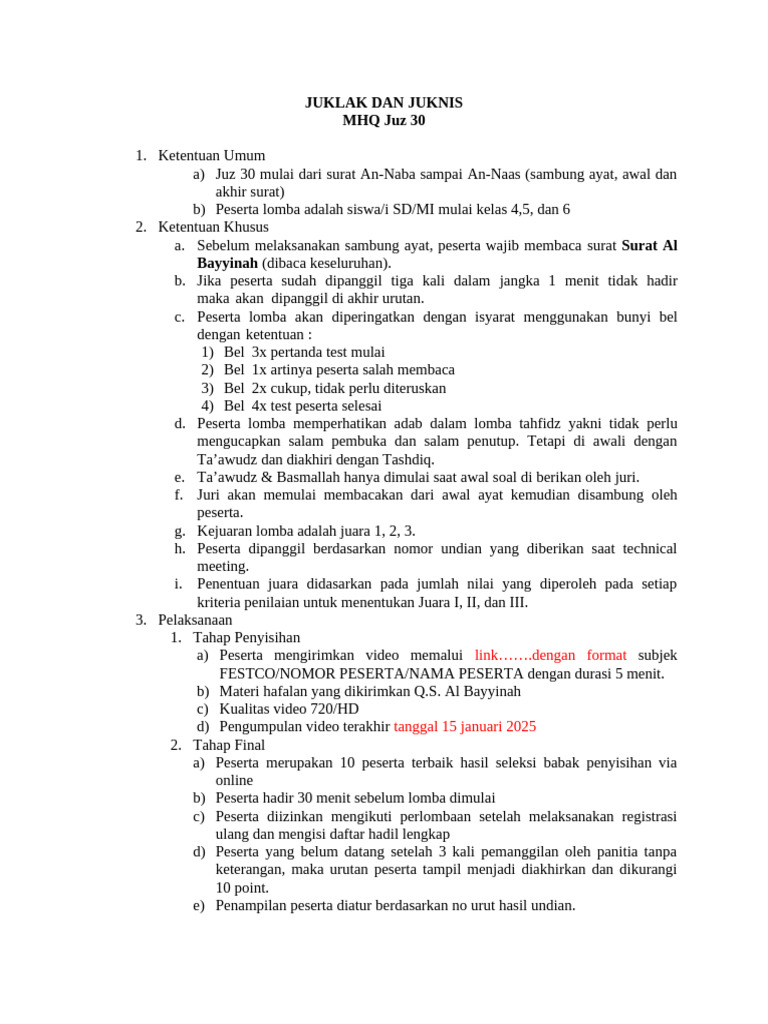 JUKLAK Dan JUKNIS MHQ Juz 30 | PDF