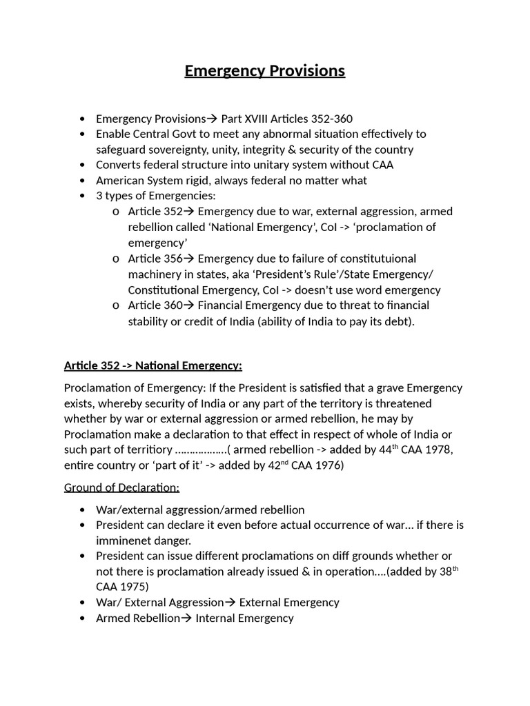 Article 352: Defining National Emergency | PDF | State Of Emergency ...