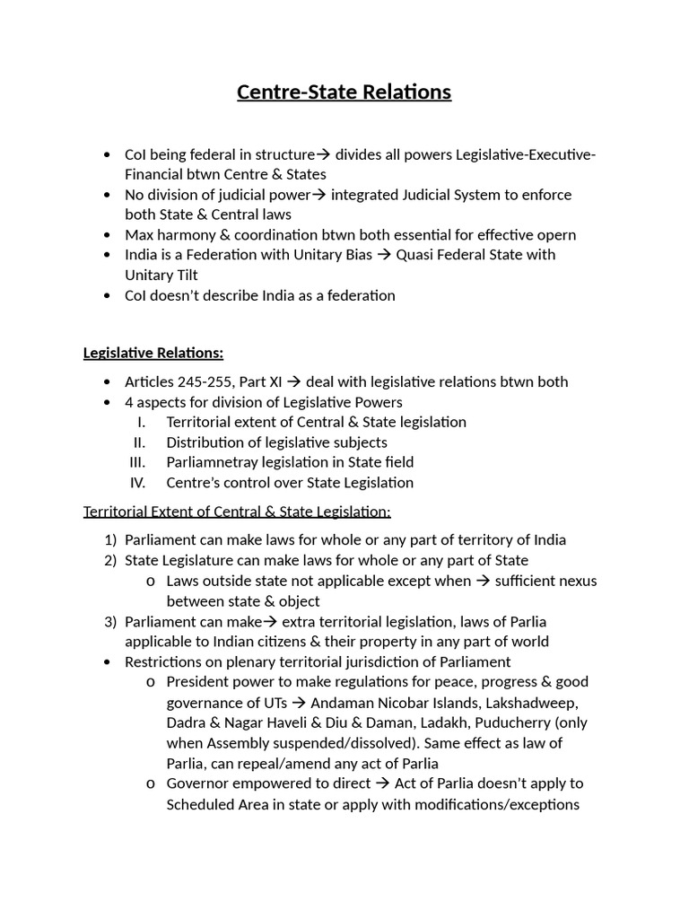Centre-State Relations in India | PDF | Public Law | Governance