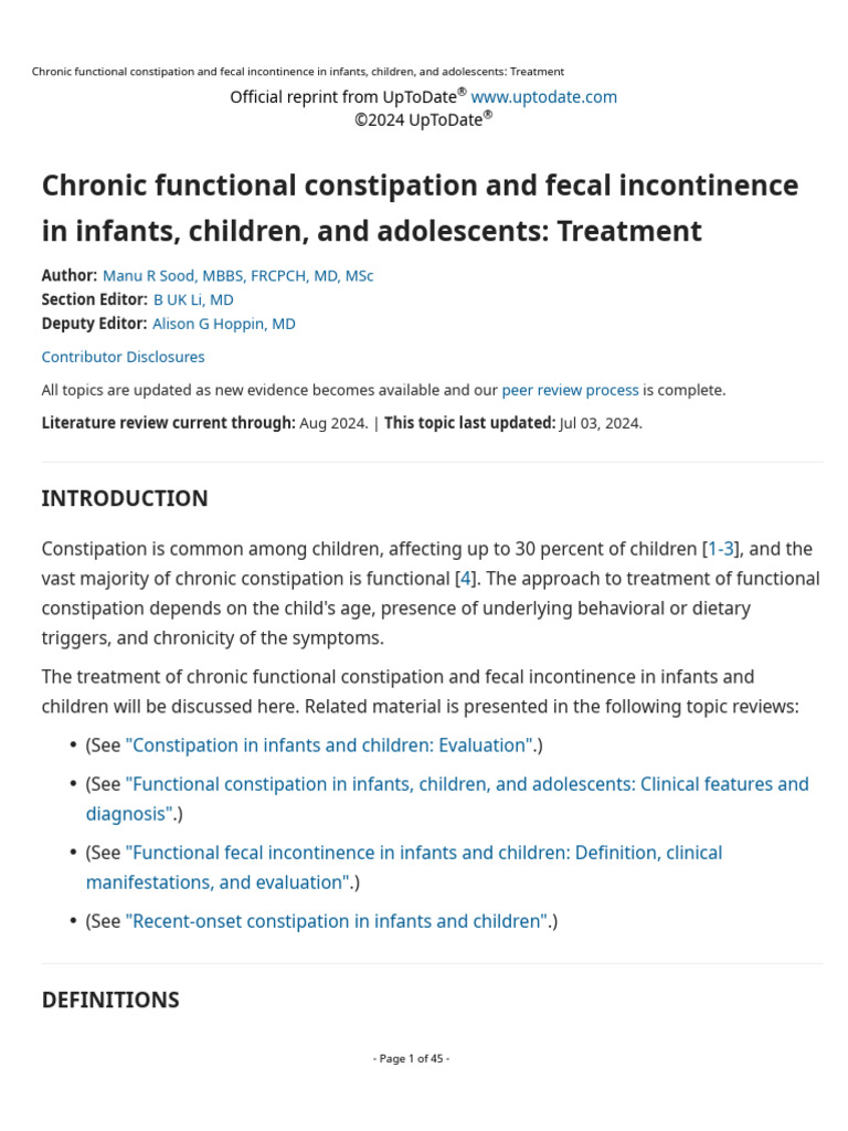 Chronic Functional Constipation and Fecal Incontinence in Infants ...