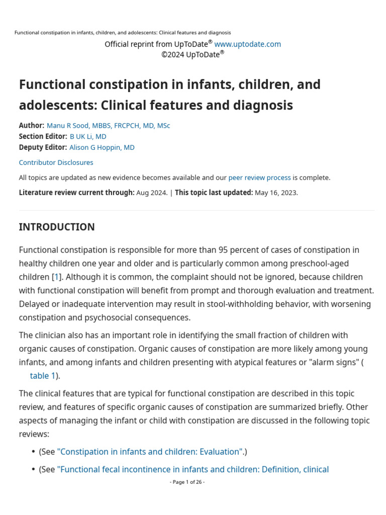 Functional Constipation in Infants, Children, and Adolescents Clinical ...
