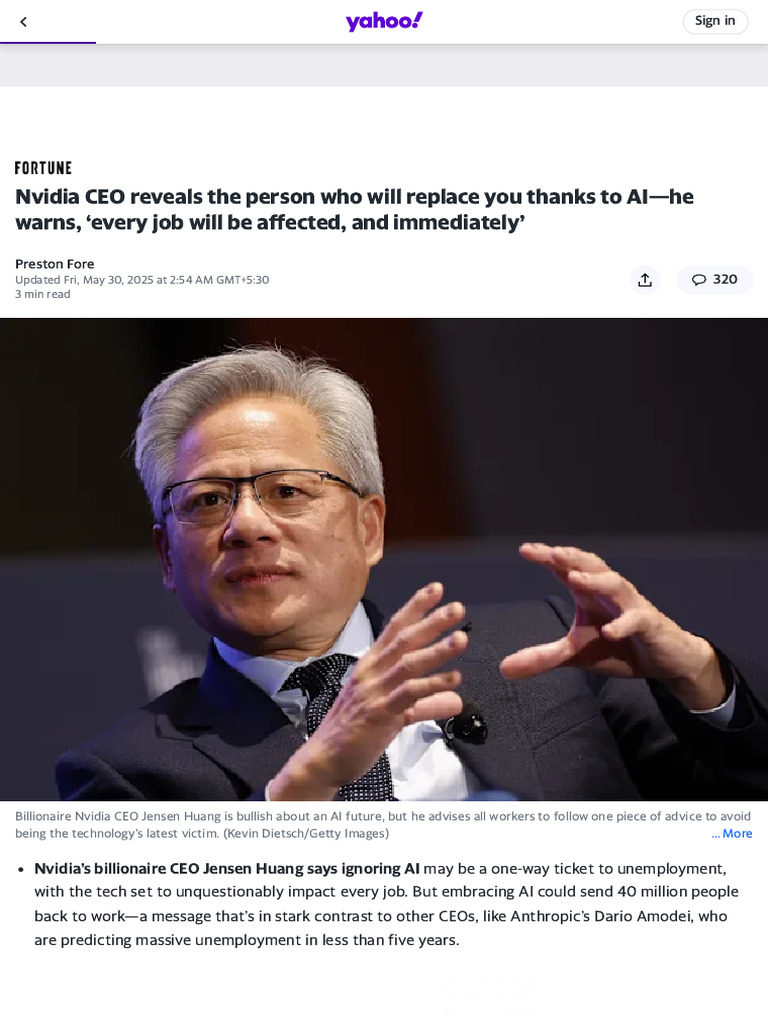 Nvidia CEO Warns: AI Will Impact Jobs | PDF | Economies