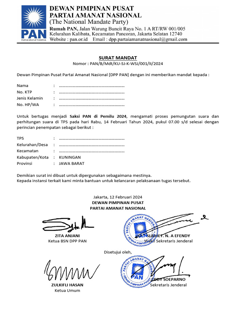 Surat Mandat Saksi Pan Fix | PDF