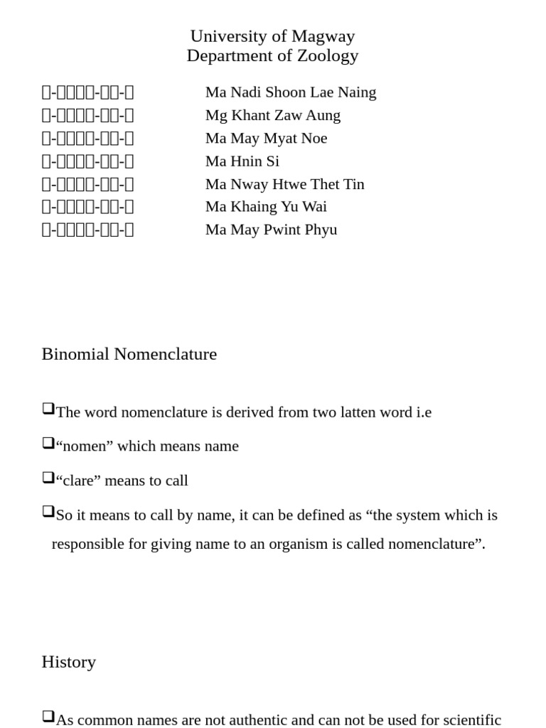 Presentation Binominal Nomenclature | PDF | Genus | Biological Nomenclature