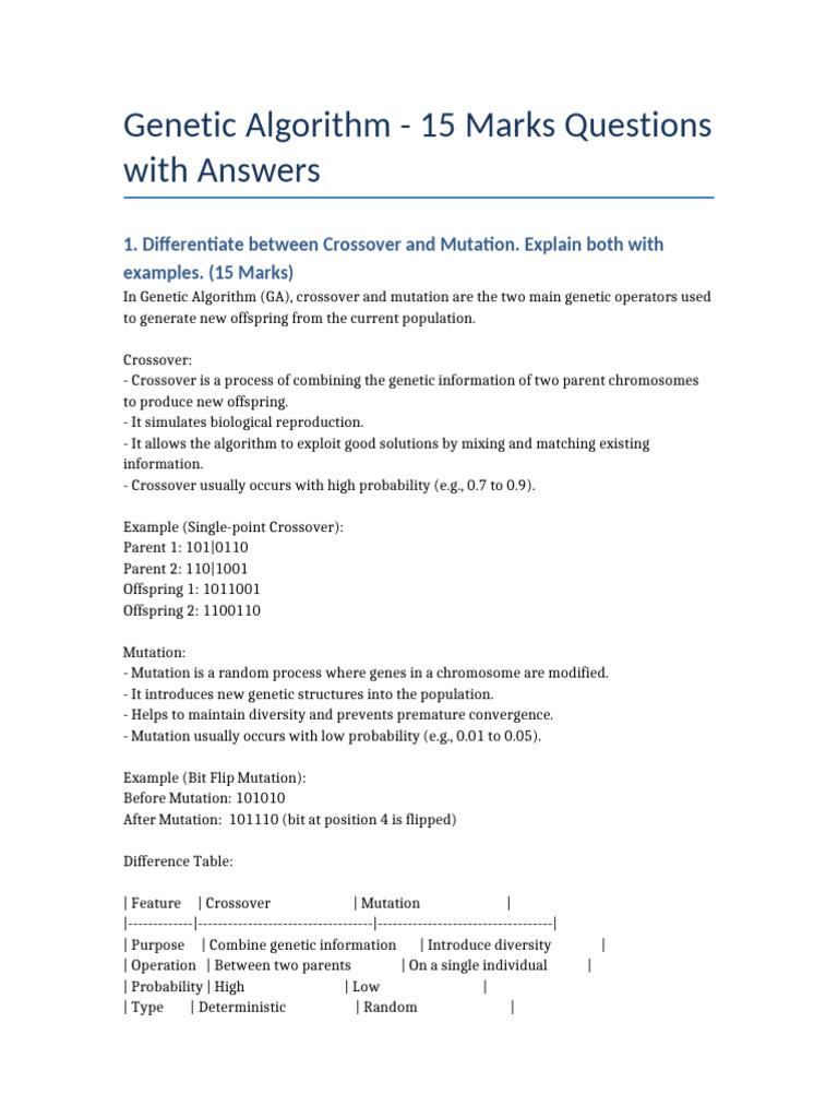 Genetic Algorithm 15 Marks Answers | PDF | Genetic Algorithm | Genetics