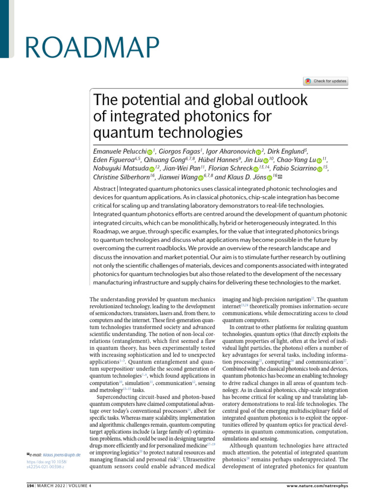 The Potential and Global Outlook of Integrated Photonics For Quantum Technologiess42254-021 ...