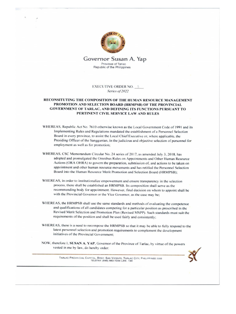 Tarlac EO Governor Susan Yap | PDF